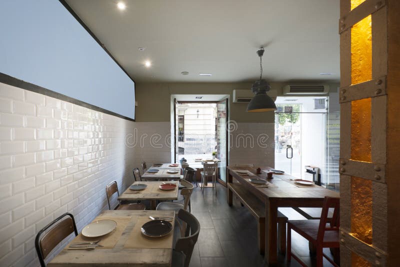 Dining Tables with Food Service Set Up Stock Photo - Image of kitchen ...