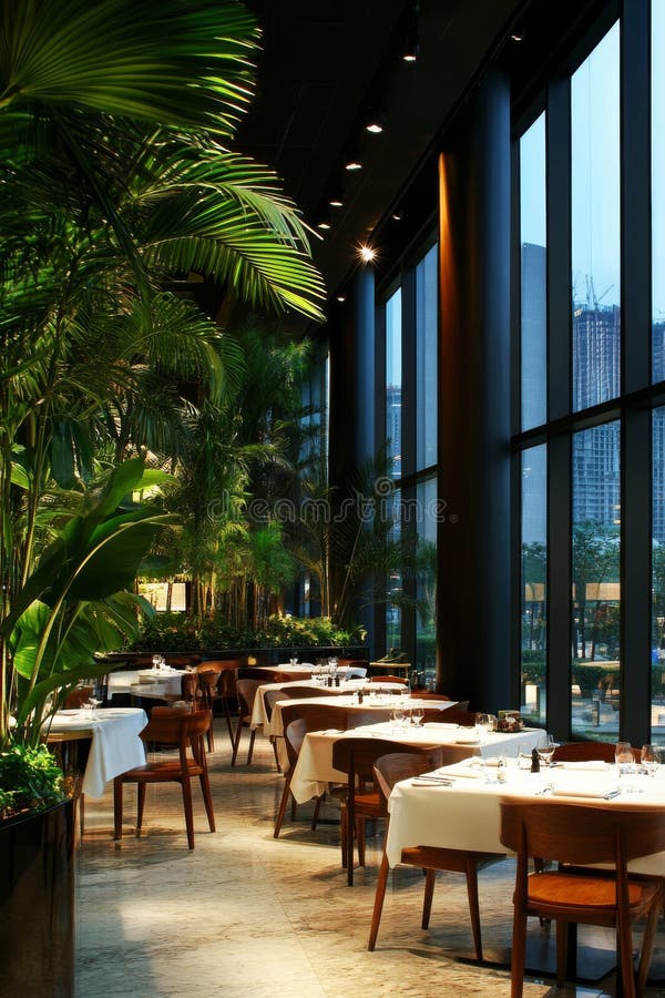 Dining in a Tropical-themed Restaurant at Night Stock Image - Image of ...