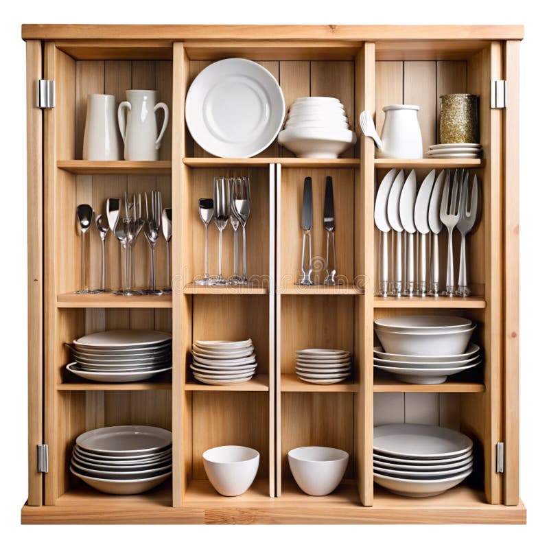 Dining Utensils Cabinet Isolated on White Background Stock Illustration ...