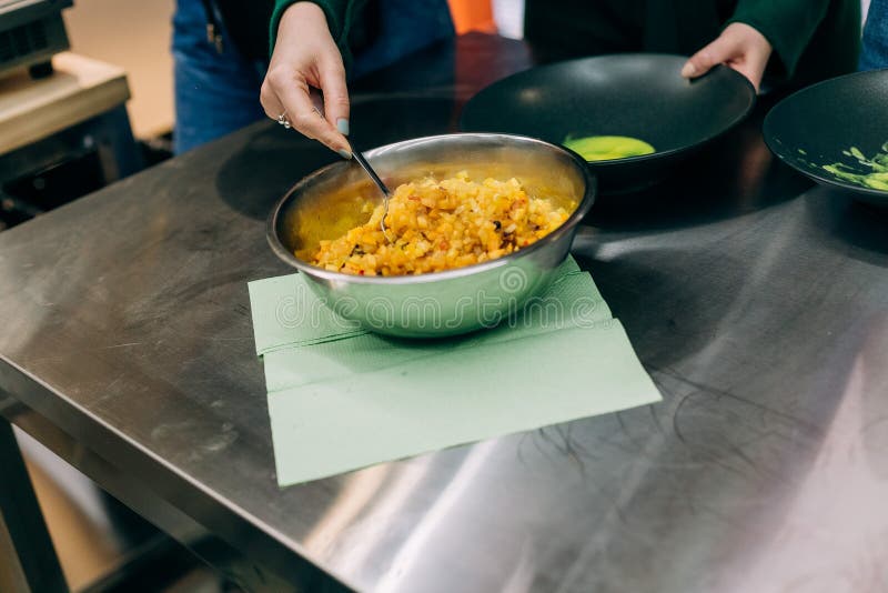 Dining Womans Hands Pick Dish Garnish Sauce Stock Photo - Image of ...