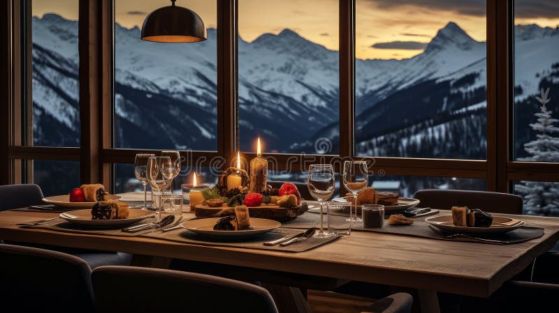 Dinner or Breakfast in a Restaurant with Panoramic Windows in an ...