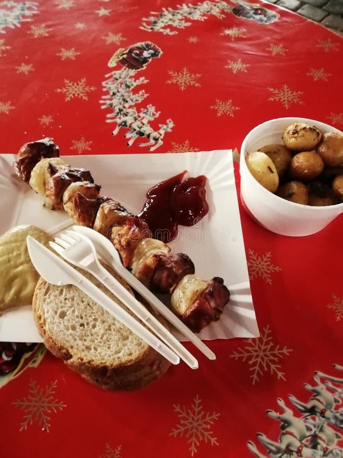 Dinner at the Christmas Market. Christmas Kebab Stock Image - Image of ...