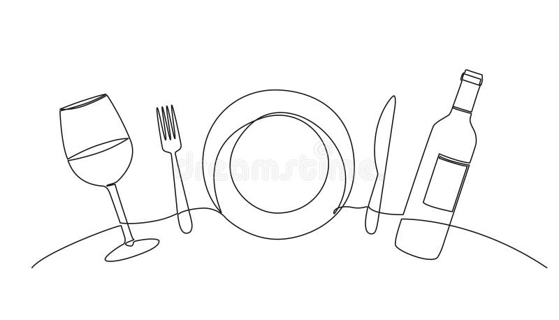 Dinner Concept Continuous Single Line Drawing Stock Vector ...