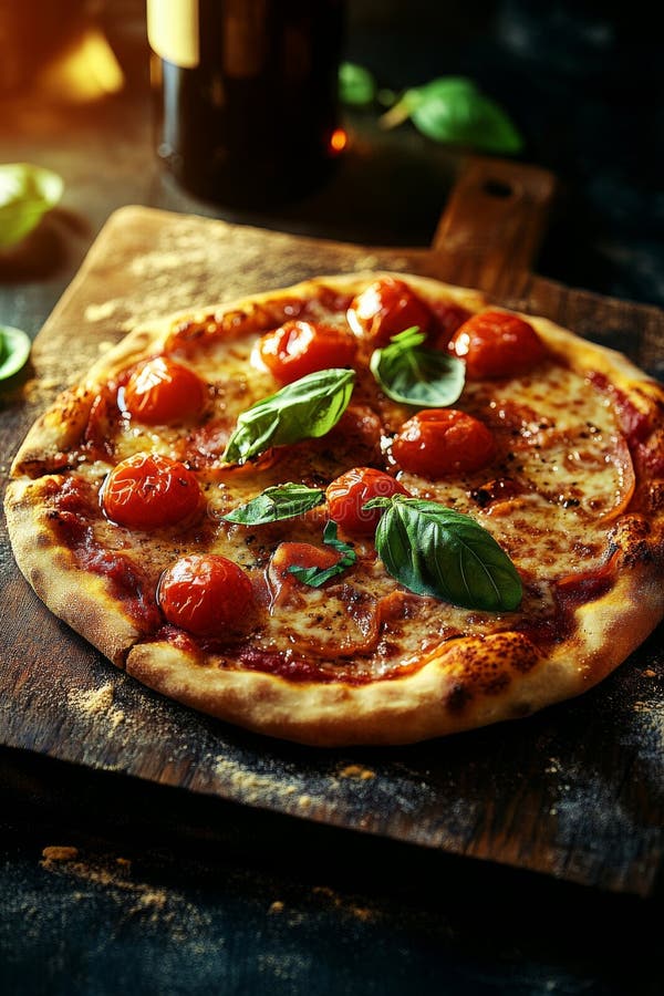 Dinner Consists of Authentic Neapolitan Pizza Served on a Rustic Dark ...