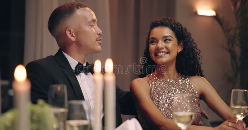 Dinner, Date and Couple with Restaurant, Love and Happy from Commitment ...