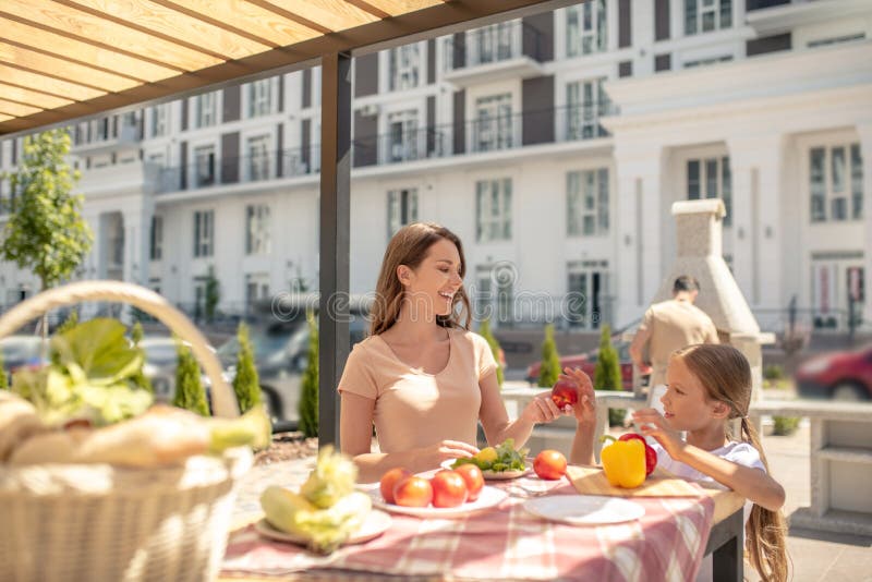 Daughter and Mom Getting Ready for Dinner Stock Image - Image of ...