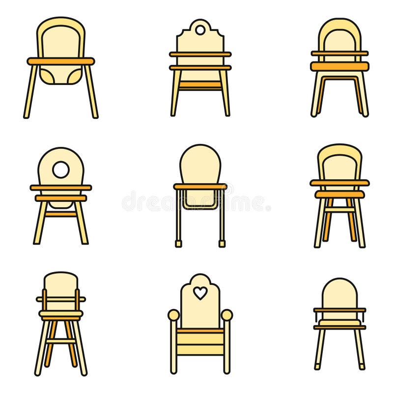 Dinner Feeding Chair Icons Set Vector Color Line Stock Vector - Illustration of safety ...
