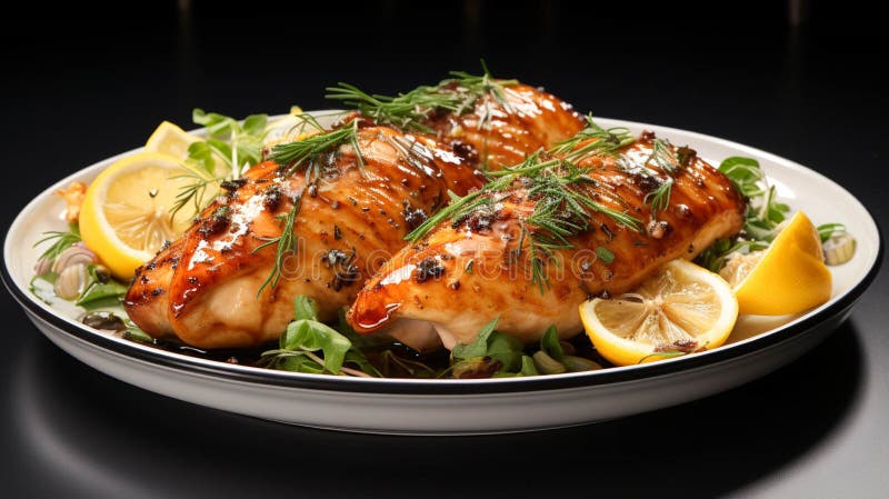 Dinner Food Baked Chicken in a Plate on White Stock Photo - Image of ...