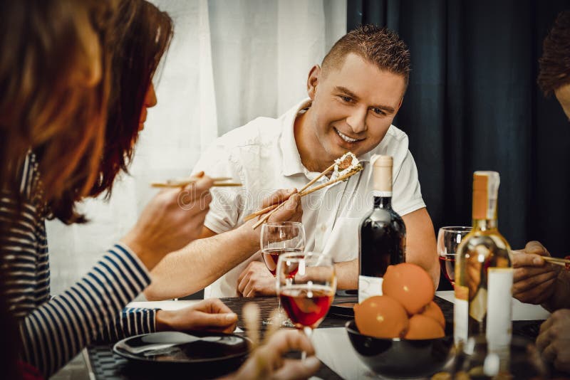 Dinner with friends. stock image. Image of alcohol, people - 92538879