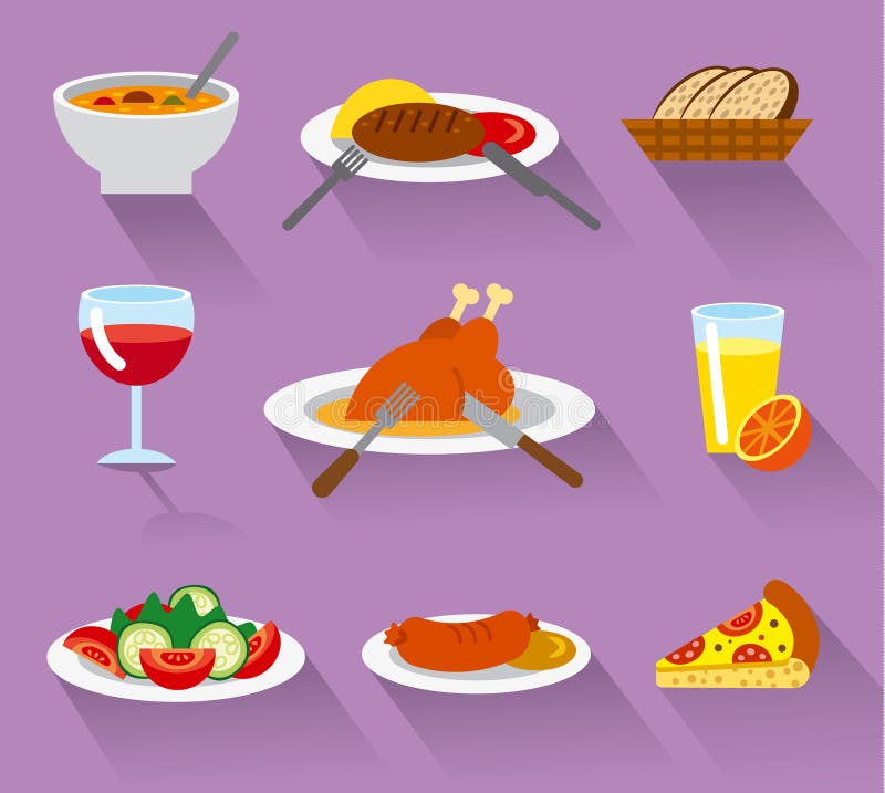Dinner icon set stock illustration. Illustration of bread - 70123215