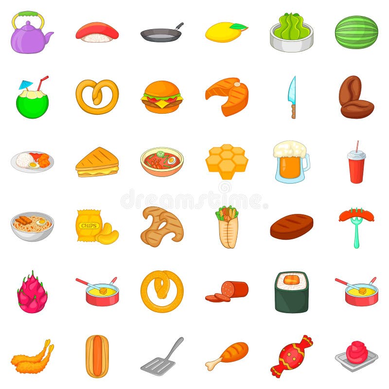 Dinner Icons Set, Cartoon Style Stock Vector - Illustration of cookie ...