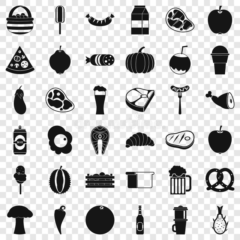 Dinner Icons Set, Simle Style Stock Vector - Illustration of breakfast ...