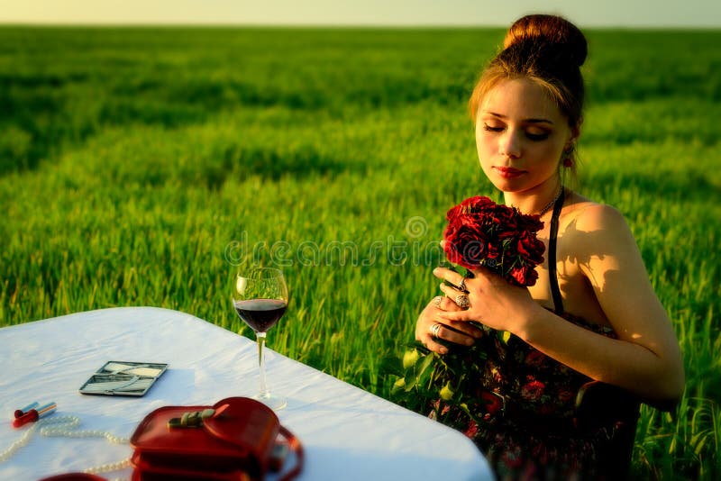 Dinner of Lonely Romantic Woman Stock Image - Image of outdoors, luxury ...