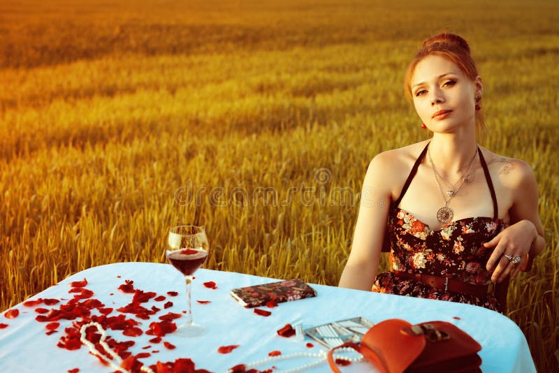 Dinner of Lonely Romantic Woman Stock Image - Image of human, eyes ...