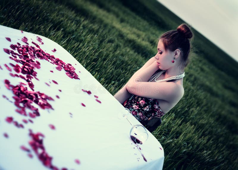 Dinner of Lonely Romantic Woman Stock Photo - Image of glass, eyes ...