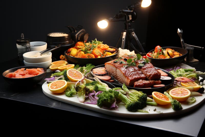 Dinner Mediterranean Food Photoshoot Stock Illustration - Illustration ...