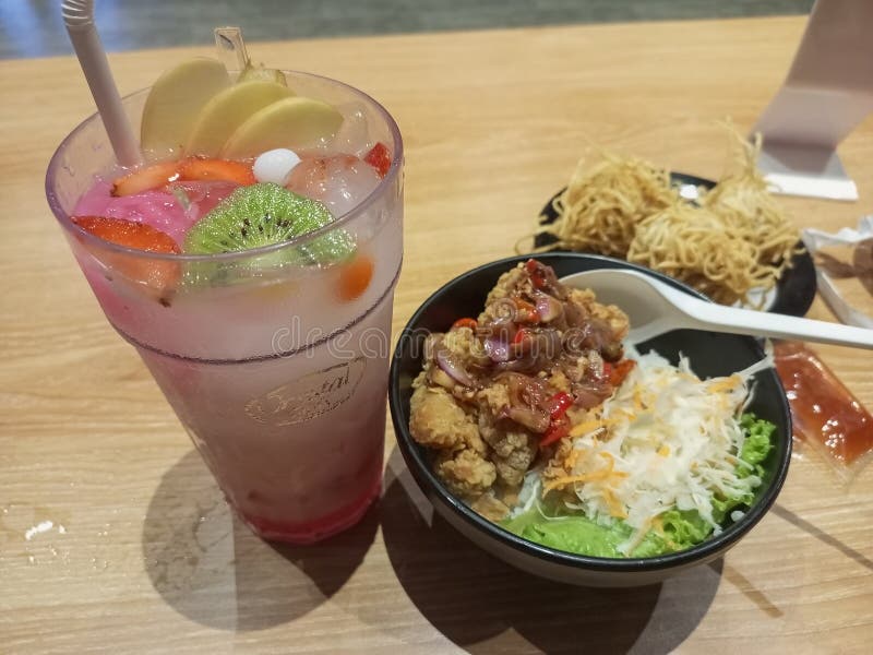 Dinner Menu with a Partner in the Form of Fruit Soup and Rice Bowl with ...