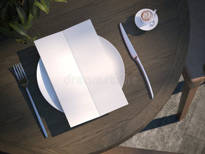 Dinner Menu on Plate at the Wooden Table. 3d Rendering Stock Photo ...