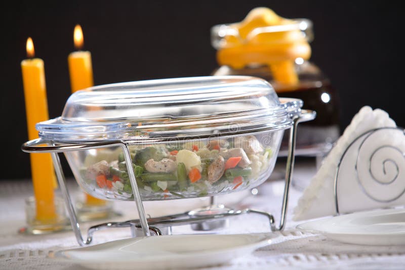 Dinner in oven-proof glass stock image. Image of food - 4325575