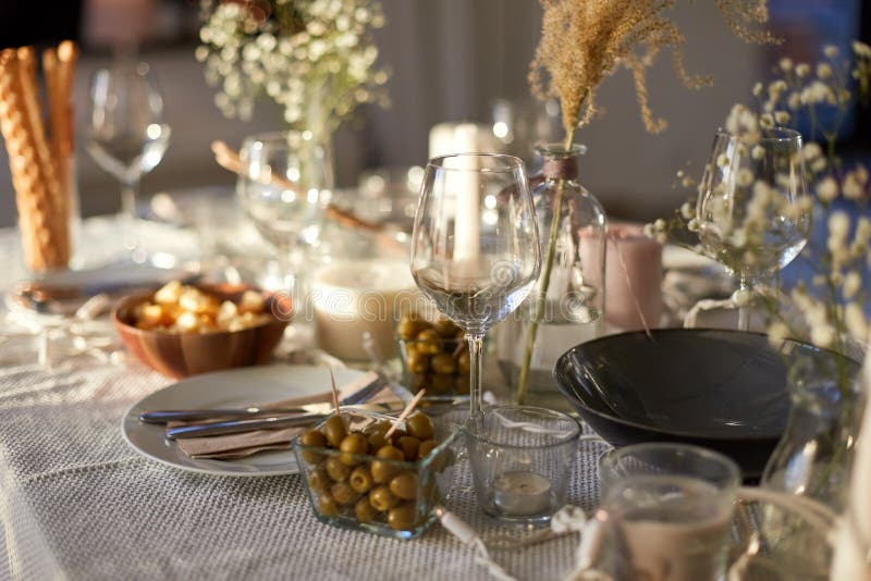 Dinner Party Table Serving at Home Stock Photo - Image of dining ...