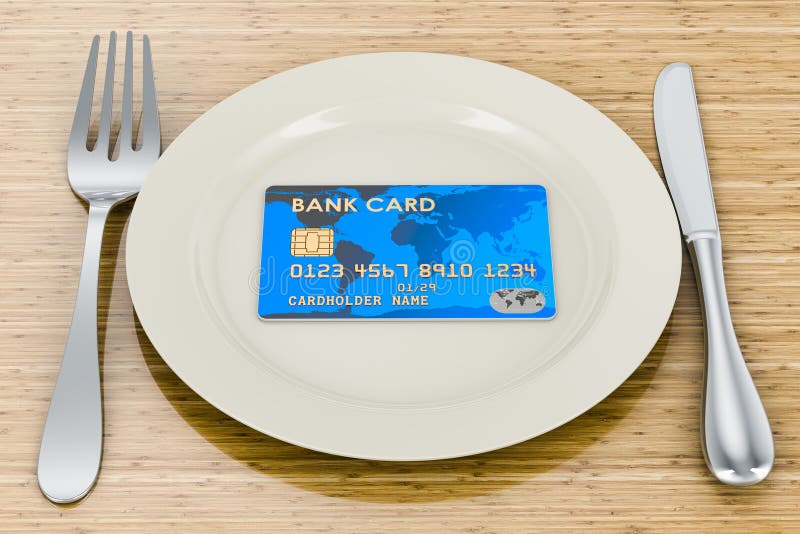 Dinner Plate with Credit Card, 3D Rendering Stock Illustration ...