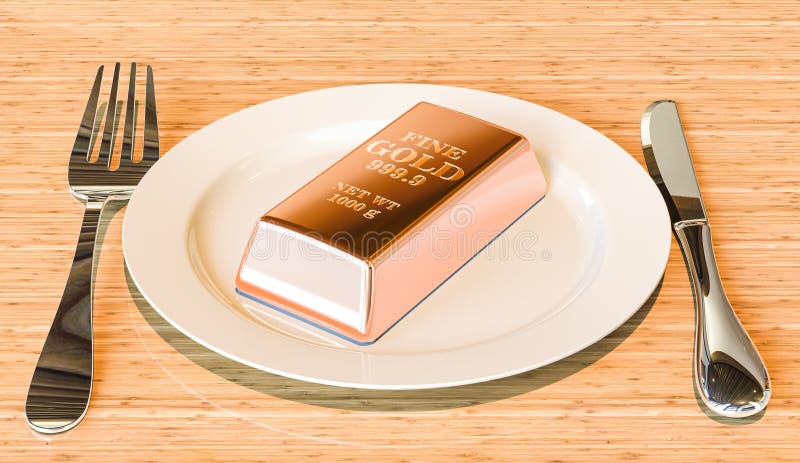 Dinner Plate with Gold Bar, 3D Rendering Stock Illustration ...
