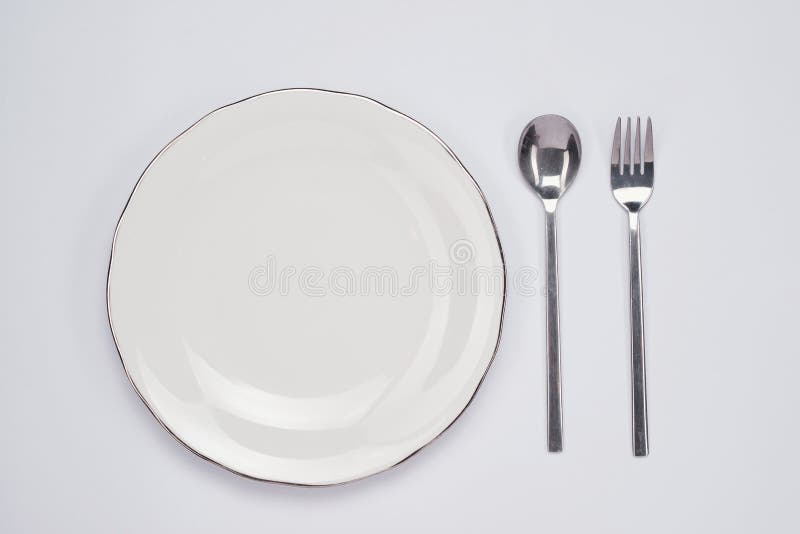 Dinner Plate Setting Top View. Empty Plate and Silverware Set on Stock ...