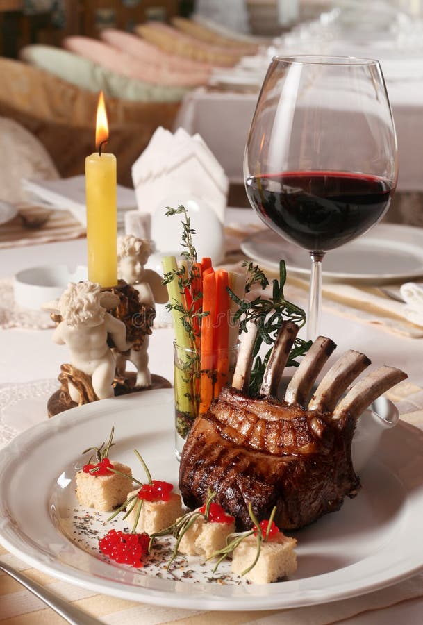 Dinner in restaurant stock photo. Image of meat, bread - 8187042