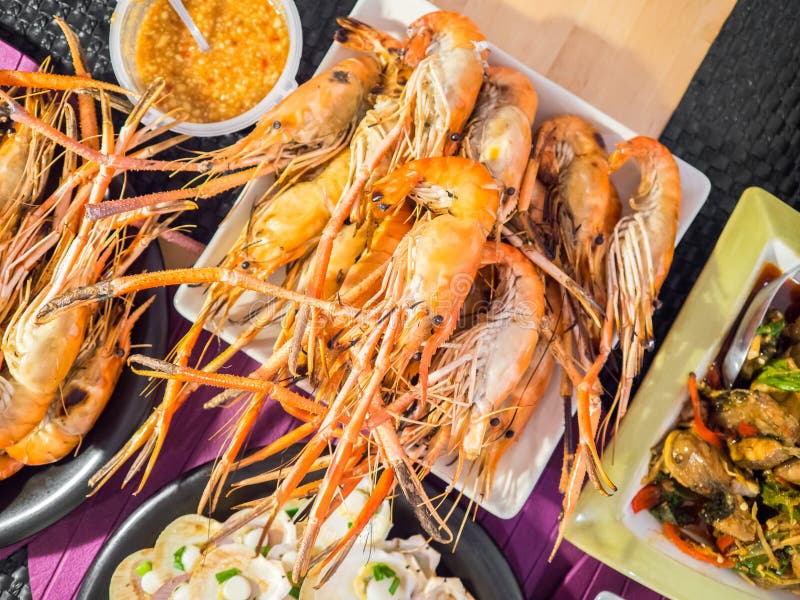 Dinner with seafood set. stock photo. Image of dining - 79351638