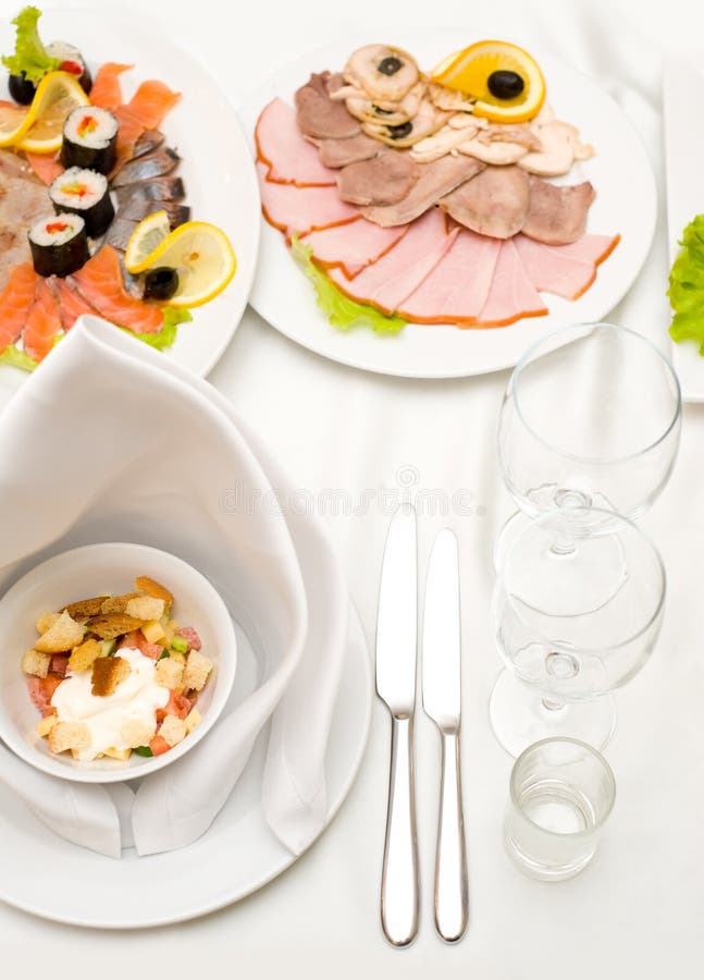 Dinner is served stock image. Image of meat, bowl, fork - 11736975