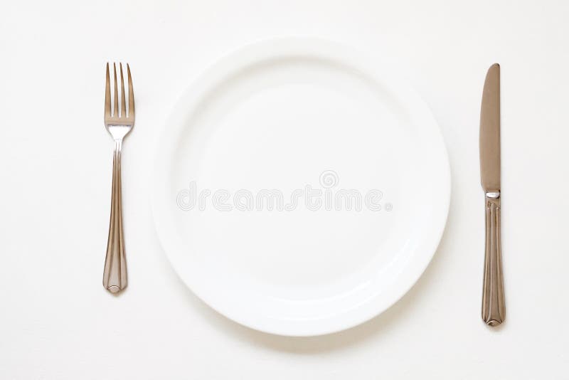 Dinner Setting Empty Porcelain Plate Cutlery Stock Photo - Image of ...