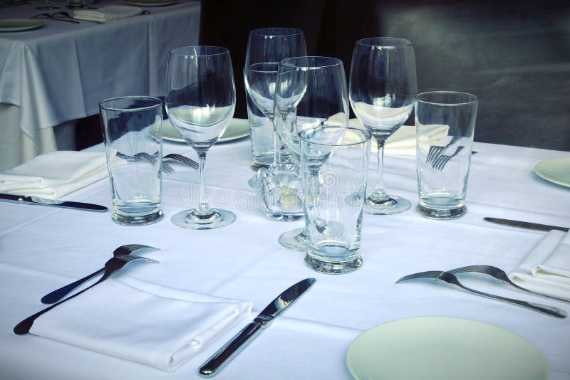 Dinner Setting Plate and Glass Napkin Cutlery Tableware Empty Place ...