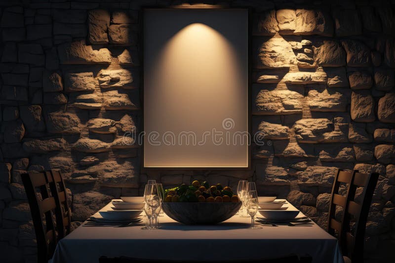 Dinner Table, Backlight, and Stone Panel in the Inside. Image Mockup ...