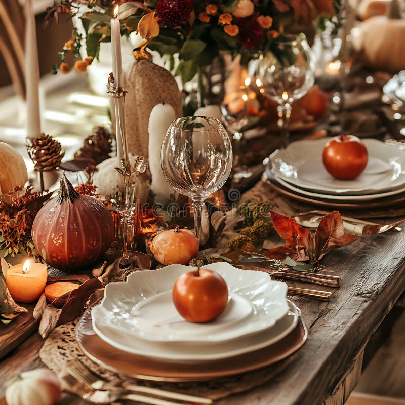 Dinner Table Decorated for Cozy Fall Holiday Gathering, Thanksgiving ...