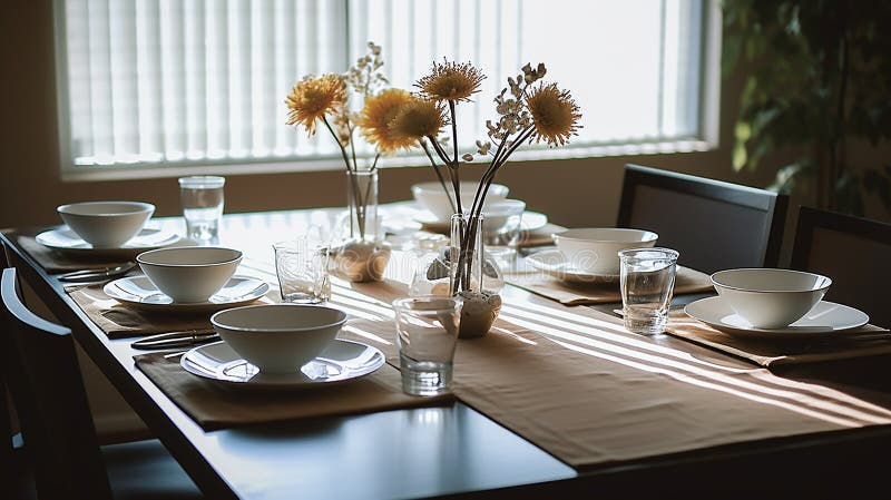 Dinner Table Indoor Setting that is Modern, Sleek, and Chic Stock ...