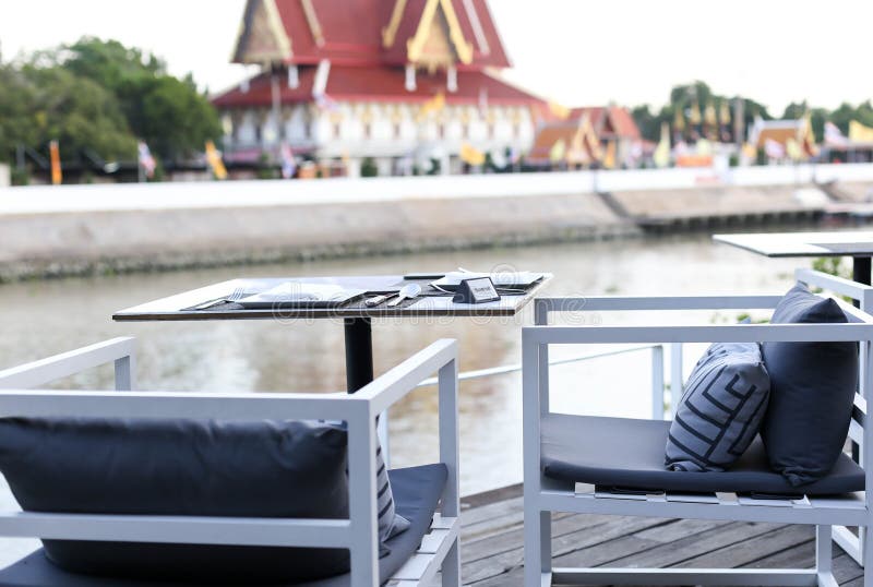 Dinner at Riverside during Sunset Stock Image - Image of evening, love ...