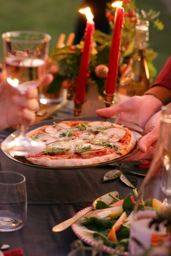 Dinner table set pizza stock photo. Image of healthy - 162970682