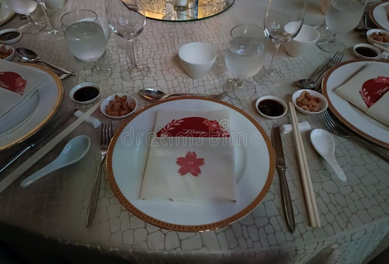 Dinner Table Set in Restaurant Editorial Stock Image - Image of glass ...