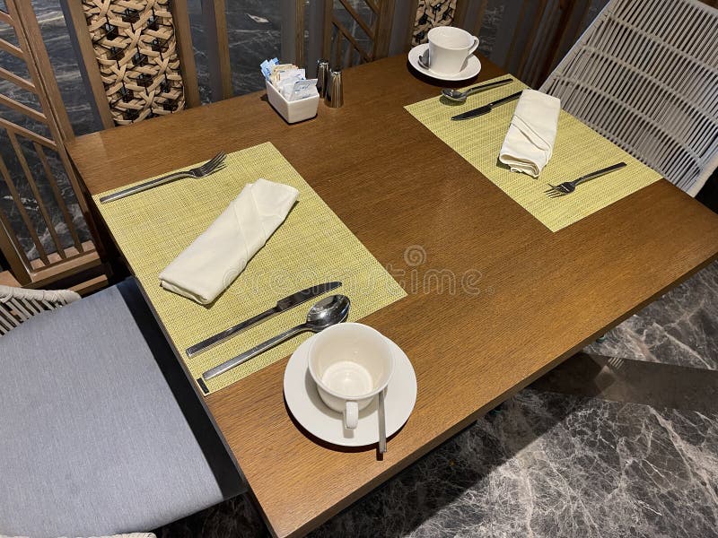 Dinner Table Set for Two Complete with Plates, Spoon, Fork, Knife, and ...