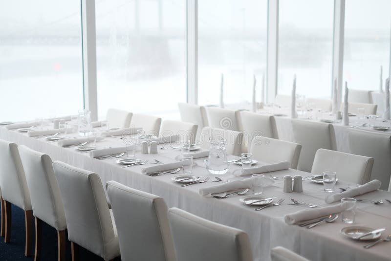 Dinner Table Setting and Food Accessories in Restaurant. Stock Photo ...