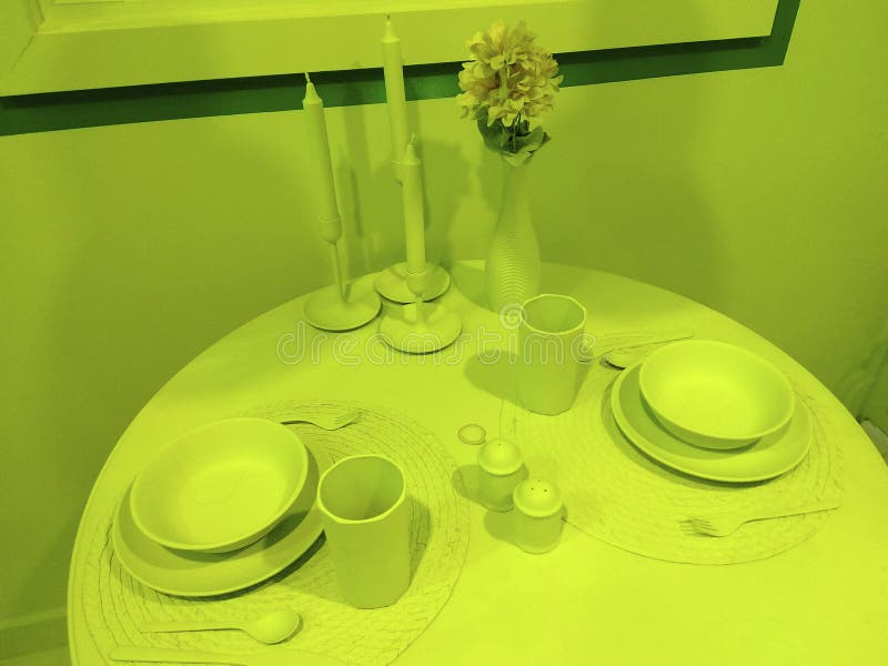 Dinner Table Setting with Green Colour Theme Stock Image - Image of ...