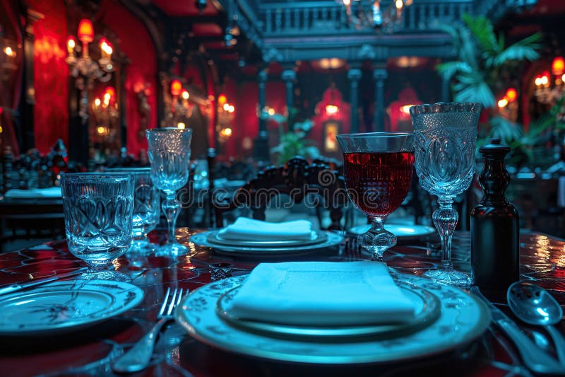 Dinner Table Setting in a Mysterious Mansion Stock Illustration ...
