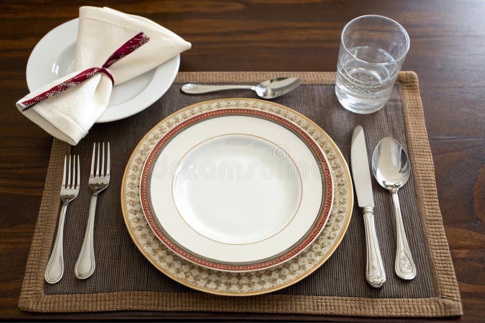 Dinner Table with a Setting Plate, Top View Stock Illustration ...