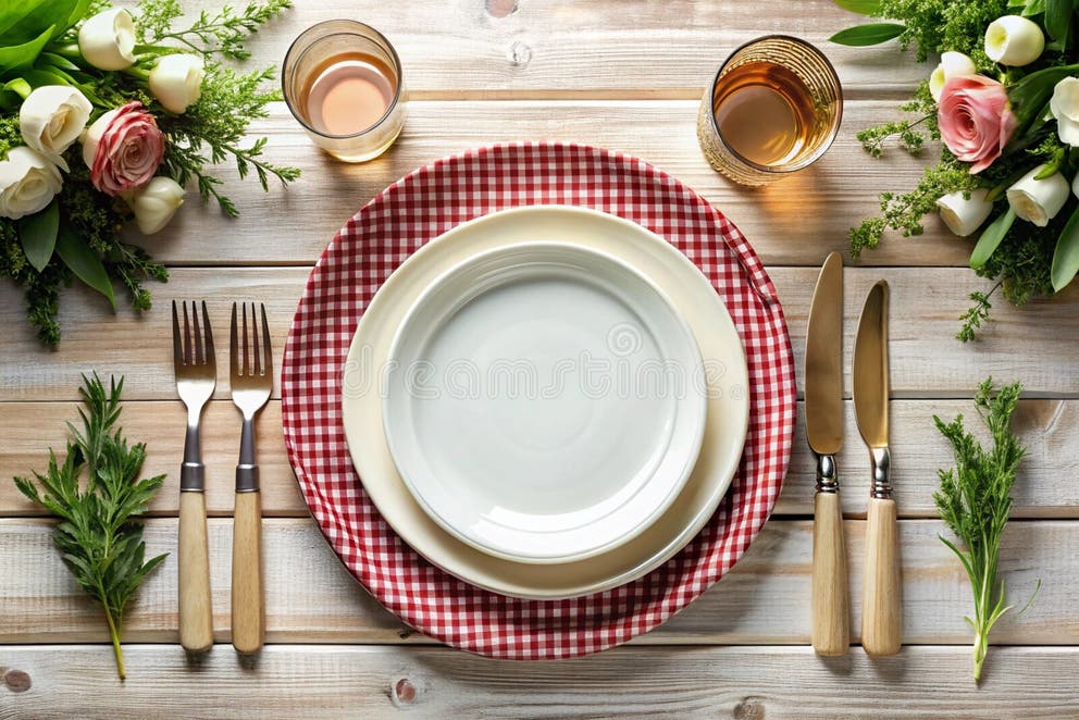 Dinner Table with a Setting Plate, Top View Stock Illustration ...