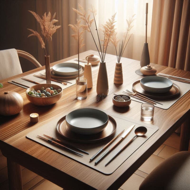 Dinner Table with Sleek Wood and Chrome Chopsticks Placed Neatly Stock ...