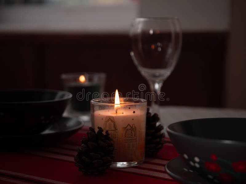 Dinner Table for Two Set with Crockery Stock Photo - Image of dish ...