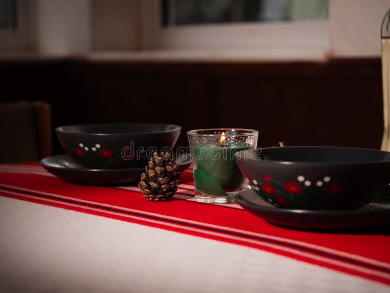 Dinner Table for Two Set with Crockery Stock Photo - Image of ...