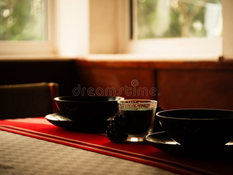 Dinner Table for Two Set with Crockery Stock Photo - Image of ...