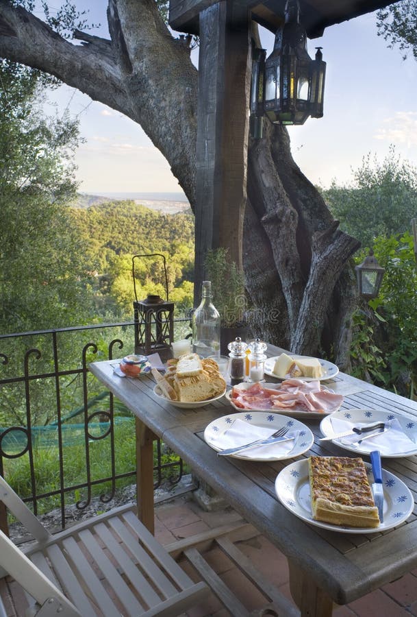Dinner on a terrace stock image. Image of landscape, bread - 54800089