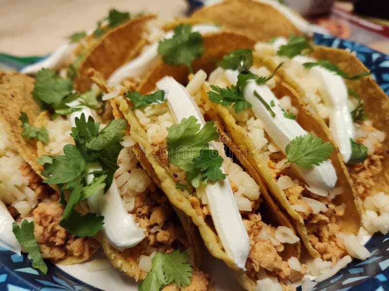 Dinner Time Chicken Tacos Cilantro with Sour Cream Stock Image - Image ...